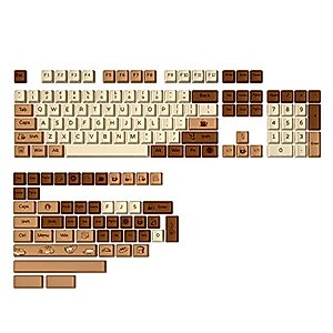 YUNZII Coffee Cat Dye Sub PBT Keycaps,152 Full Keys Dye Sublimation Custom Keycap Set with Key Puller for Cherry Gateron MX Switches Mechanical Gaming Keyboard (Cherry Profile, Coffee Cat)