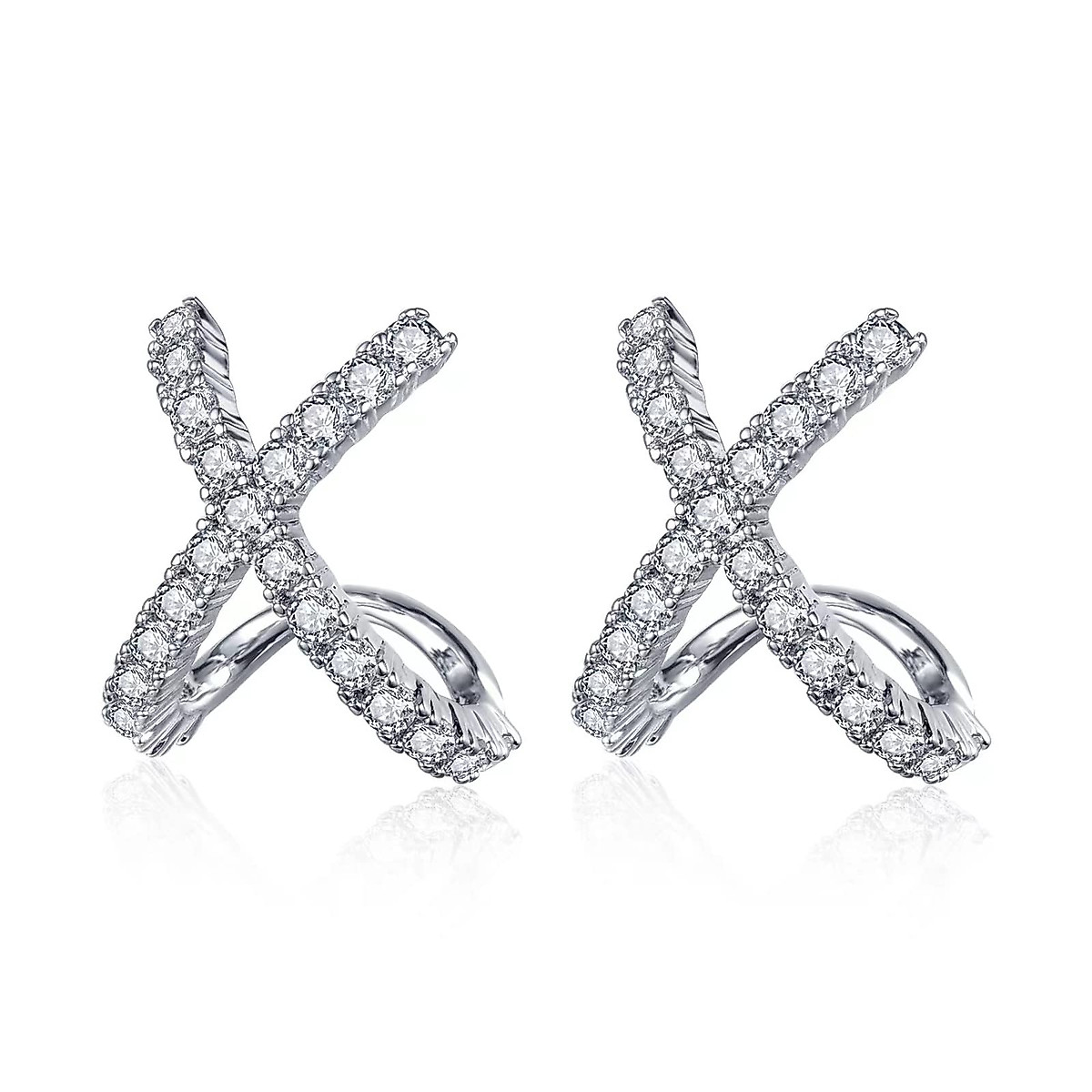 UTTMO Sparkly Cubic Zirconia Cross X-Shaped Minimalist Stud Earrings,Geometric Statement White Gold Plated Jewelry Ear Stud For Women Lady Bride Wedding Party Gift