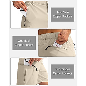 Pudolla Men's Hiking Cargo Shorts 9" Lightweight Outdoor Work Shorts for Men Travel Golf Camping Casual with 5 Zipper Pockets(Khaki Large)