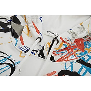 YININF Mens Hipster Hip Hop Hoodie Print Hooded Pullover Sweatshirt(W888 White XL)