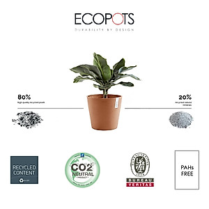 Ecopots Amsterdam Durable Indoor/Outdoor Modern Round Recycled Plastic Planter Flower Pot, Terracotta Color, 8"