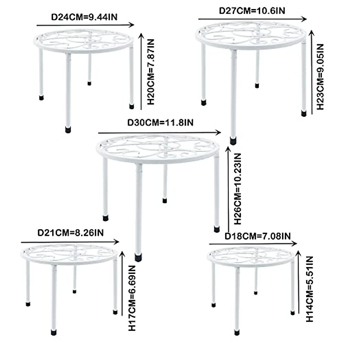HAINARverS Metal Plant Stands 5-Pack, Heavy Duty Rustproof Iron Corner Flower Pot Stand Holder,Round Supports Display Rack Tiered Plant Stand Shelf For Indoor And Outdoor Multiple (White)