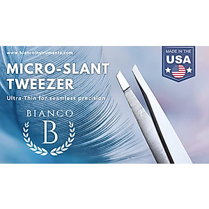 Bianco Instruments Slant and Micro Slant Tweezer Bundle - Made in USA Stainless Steel - Expertly Honed for a Professional Grip on Even the Most Stubborn Hairs - 2mm and 3.5mm Tips