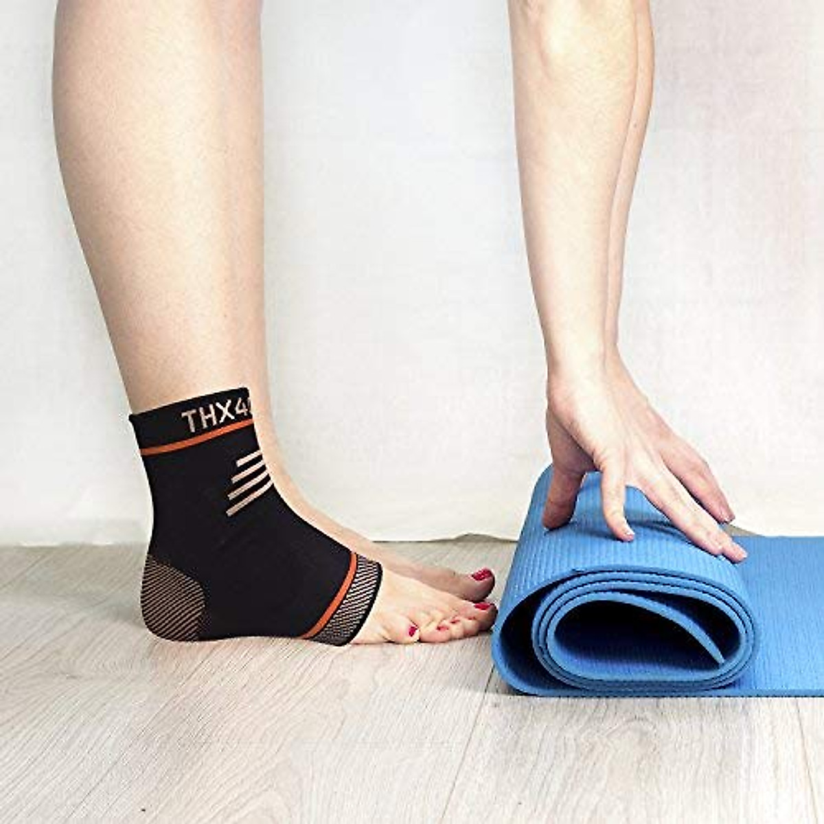 THX4COPPER Infused Compression Ankle Brace,Silicone Ankle Sleeve Support,Pain Relief from Plantar Fasciitis, Achilles Tendonitis-Reduce Foot Swelling&Prevent Ankle Injuries-Single-Small