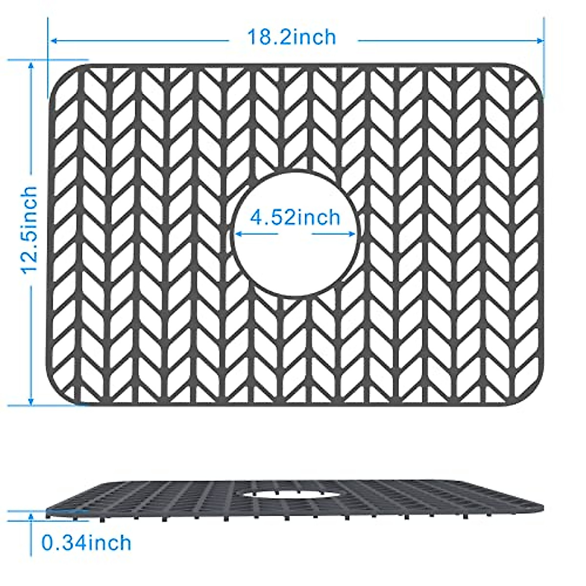 Silicone sink mat protectors for Kitchen 18.2''x 12.5''.JIUBAR Kitchen Sink Protector Grid for Farmhouse Stainless Steel accessory with Center Drain.(Grey)