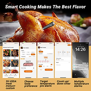 Inkbird Grill Thermometer,Bluetooth Smoker Thermometer,Cooking Digital BBQ Thermometer with 150FT,Alarm and Timer Kitchen Meat Thermometer for Grilling,Roasting,Oven,3 Meat Probes and 1 Oven Probe