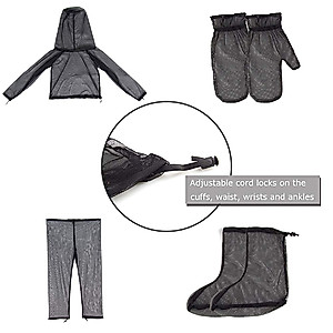 Sofiey 4 Pieces Mosquito Net Suit– Jacket Hood & Pants& Mitts & Socks Sets Light-Weight& Breathable Mesh Clothing for Men & Women, Ideal for Fishing, Hiking, Camping, Farming and Gardening (L/XL)