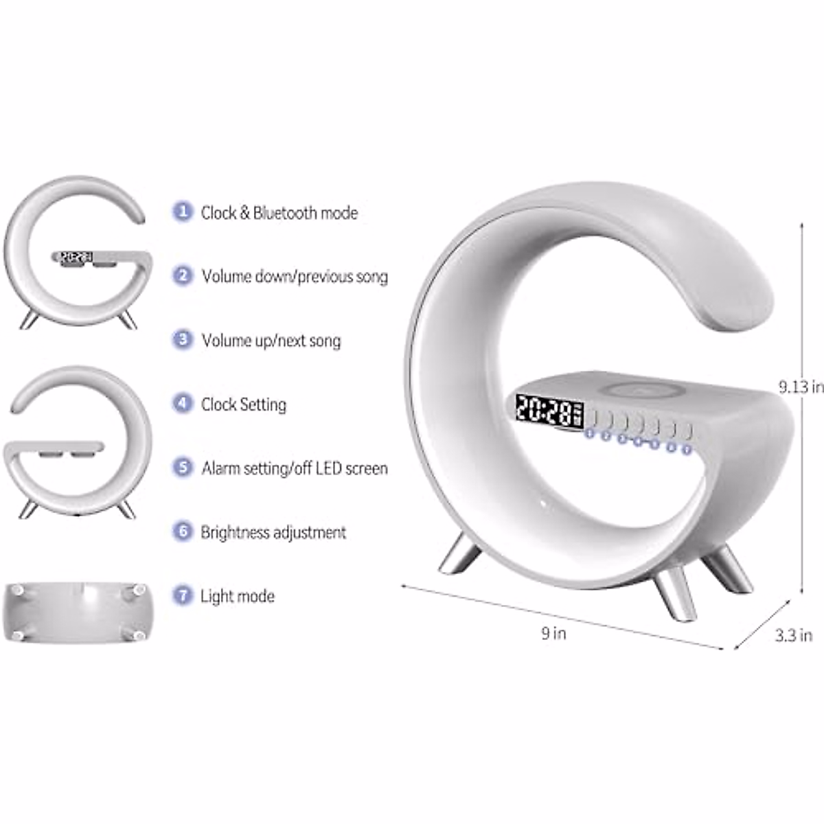 Aimery 4 in 1 Table Lamp,Wireless Charger Atmosphere Lamp,Sunrise Alarm Clock and Bluetooth Speaker Controlled by APP,Dimmable Bedside Lamp,Table lamp for Bedroom Decor,Dorm Decor (Black)