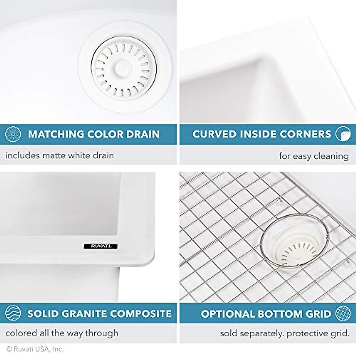 Ruvati 33 x 22 inch Drop-in Topmount Granite Composite Double Bowl Kitchen Sink - Arctic White - RVG1388WH