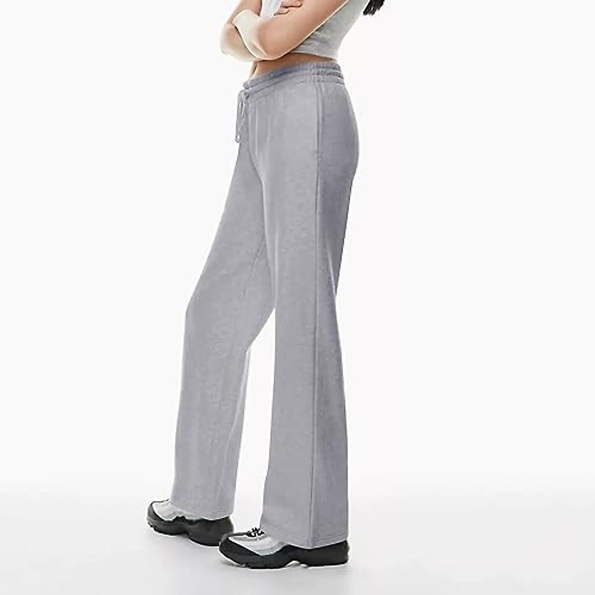 Lounge Pants Women Drawstring Straight Wide Leg Baggy Fall Sweatpants Elastic Waist Comfort Solid Color Trousers with Pocket Beach Pants for Women (Grey,XL)
