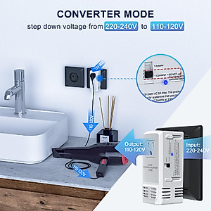 Universal Travel Adapter and Converter Combo Power Voltage Converter Step Down Voltage 220V to 110V for Europe/UK/AU Over 150 Countries White