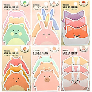Molain Cute Sticky Notes, 6 Pack Cartoon Self-Stick Notes Cute Animal Memo Pads Cute Post it Notes Students Home Office Gifts Tab Supplies 270 Sheets