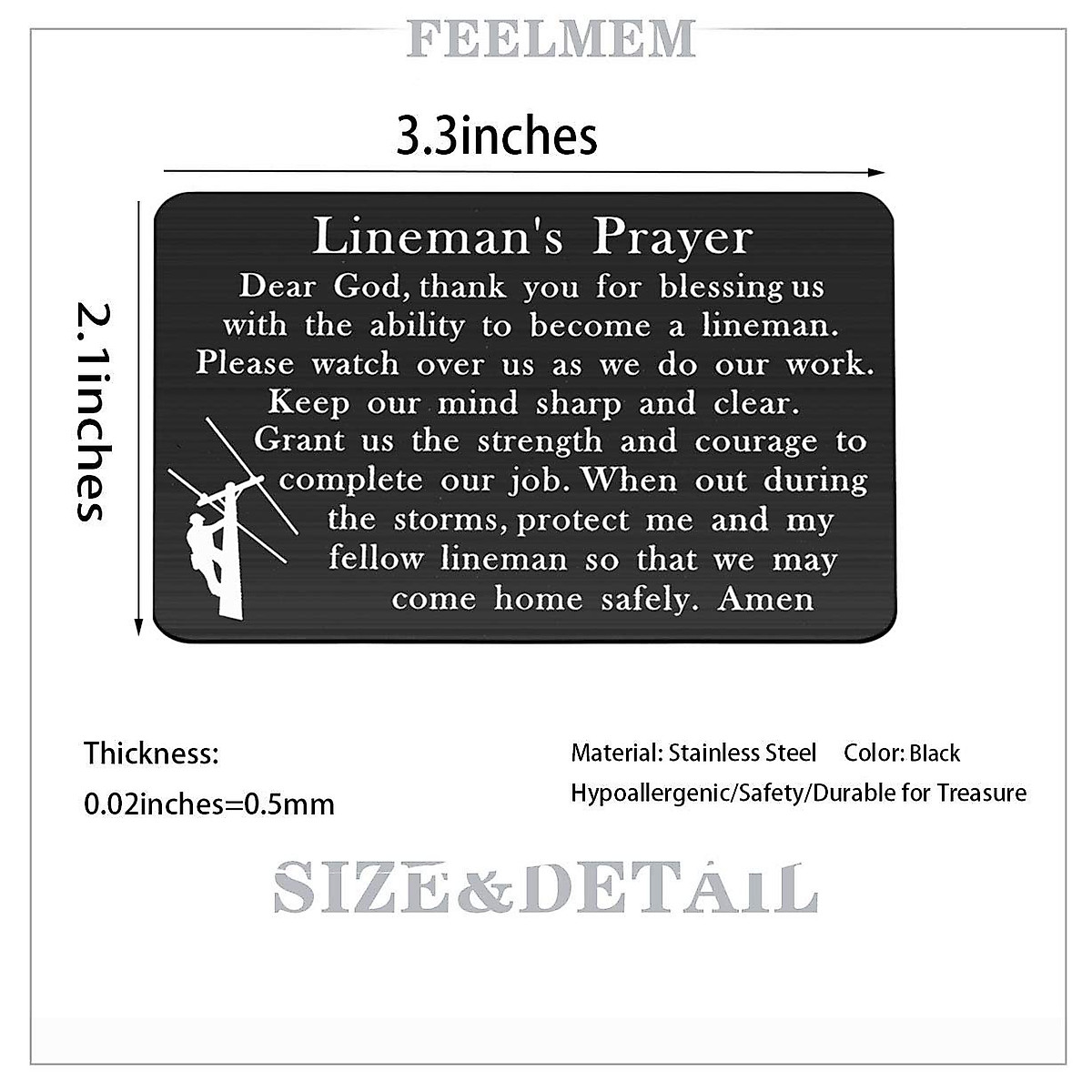 FEELMEM Lineman Gift Lineman Prayer Wallet Insert Gifts for Him Husband Dad Uncle Electric Cable Lineman Be Safe Gift(black)