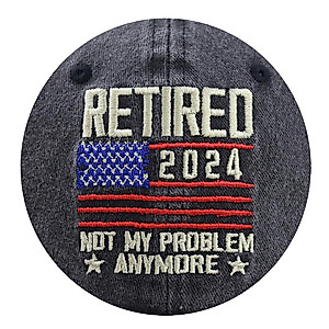 Retirement Gifts for Men Women, Retired 2024 Not My Problem Anymore with American Flag Hat, Happy Retirement Party Decorations Baseball Cap, Birthday Gift for Veterans Dad Mom Grandpa Grandma Friend
