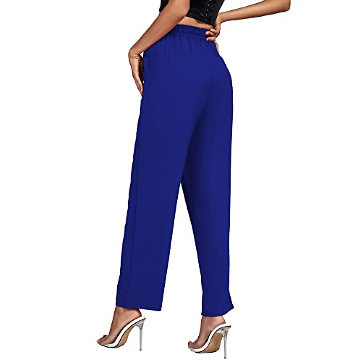 Umenlele Women's Casual Drawstring Elastic High Waist Pants Sport Yoga Jogger Trousers with Pockets Royal Blue Medium