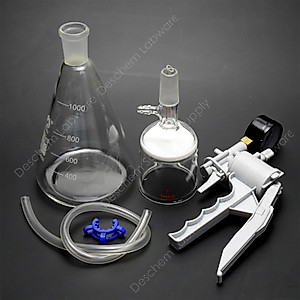Deschem 1000ml,Vacuum Suction Filter Device,200ml Buchner Funnel,1L 24/40 Erlenmeyer Flask,with Handle Pump