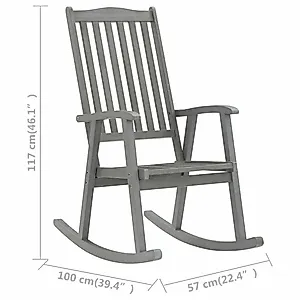 VBSQ Rocking Chair with Cushions Gray Solid Acacia Wood Slirr Chair Rocking Chair Rocker Chair Rocker Camp Chair Rocker Recliner Rocking Camp Chair Rocking Chairs Outdoor Rocking Chair