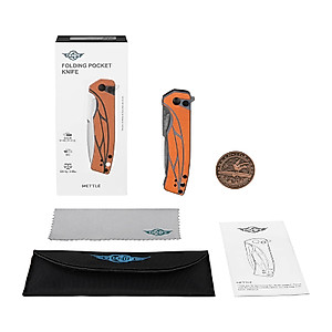 OKNIFE Mettle EDC Pocket Knife, 3.24 inch 154CM Folding Knife with Pocket Clip, G10 Handle Flipper Knife for Hunting, Camping and Work (Orange)