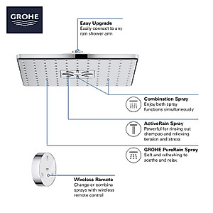 GROHE 26645000 Rainshower SmartConnect Showerhead with 2 Spray and Remote Control, Base Unit, Starlight Chrome