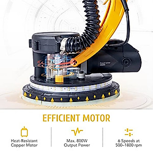 ZELCAN 800W Drywall Sander with Vacuum Attachment, 6 Speed Folding Sander with Extendable Handle LED Lights Dust Collector and 6 Sanding Discs, Drywall Power Tool for Woodworking Home Improvement