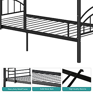 Metal Bunk Beds Frame Twin Over Twin, Convertible Into 2 Individual Metal Bed Frame, Removable Ladder & Safety Guard Rail (Twin Over Twin, Black)