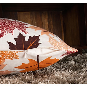 PurpleEssences Autumn Decorations Fall Porch Outdoor Throw Pillow Covers Décor Maple Leaves Farmhouse Cushion Cases 18 x 18 Inch Set of 2 for Home Couch Sofa Patio Bench - Maple Leaves