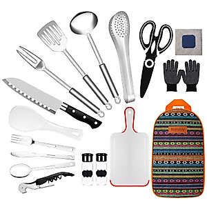 Camping Kitchen Equipment Camping Cooking Utensils Set Portable Picnic Cookware Bag Campfire Barbecue Appliances Essential Gadgets and Accessories Suitable for Tent Campers,