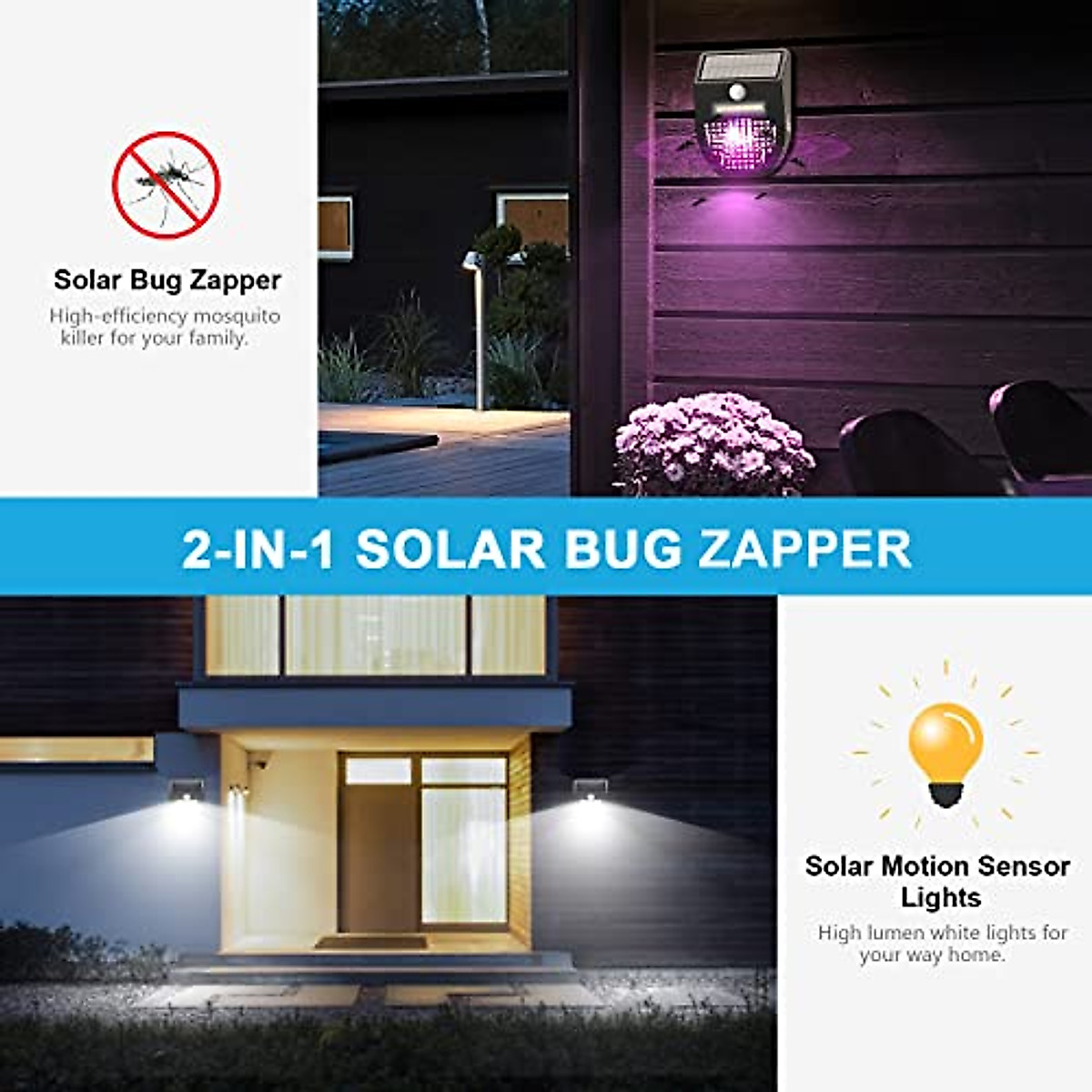 Bug Zapper Outdoor 2 Pack, RECHOO Upgraded 2-in-1 Solar Bug Zapper ...