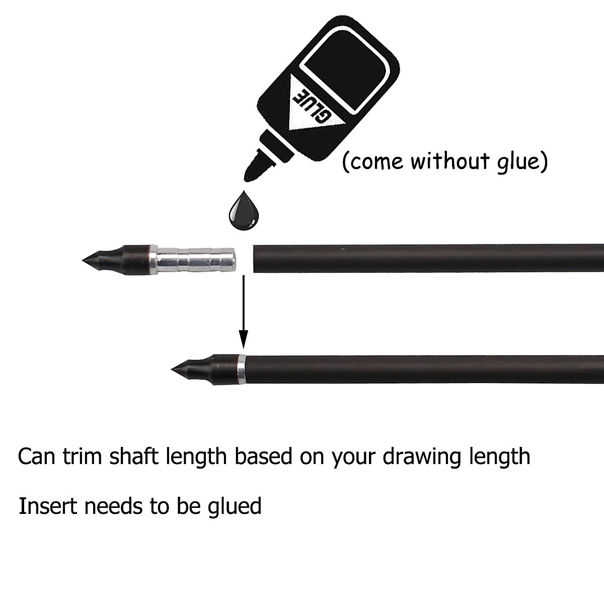SinoArt Carbon Arrows 100% Carton Fiber Shaft 340/400/500 Spine Press-Fit Nocks Vanes Arrows for Bow Pack of 6 or 12 (12pack, 400Spine)