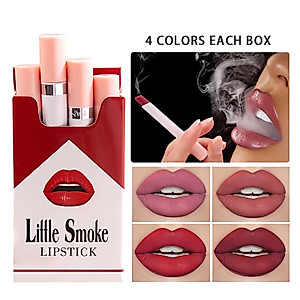 SWEETSHION Velvet Mist Lipstick Set Womens Color Non Stick Cup Nude Matte Lip Gloss, Pink Cigarette Case Lipstick Kit for Girls