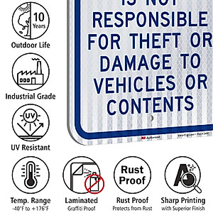 SmartSign - K-8583-HI-12x18 "Notice - Management Is Not Responsible For Theft Or Damage To Vehicles" Sign | 12" x 18" 3M High Intensity Grade Reflective Aluminum