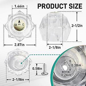 2Pcs Faucet Handle for Delta RP2391 - Single Clear Knob Handle Kit with Offset Hole for Shower/Tub, 2-1/2" x 2-1/8" Shower Knob Replacement for Delta Faucet RP2391 with Set Screw