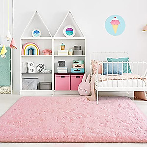 Kimicole Ultra Soft Fluffy Area Rug for Bedroom Living Room Playroom Dorm Room Home Decor, Upgraded Modern Furry Plush Shaggy Rug for Teen Girls Kids 4x6 Feet Pink