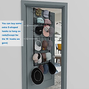 Yociyoga Metal Hat Racks for Baseball Caps, Over the Door Hat Organizer Hat Holder with Door Hooks & 17 Hat Hooks, Adjustable Tier Height Hat Hanger Hat Storage with Storage Basket, Black
