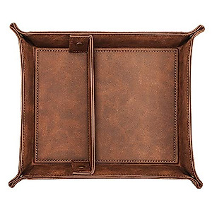 SITHON Valet Tray Desktop Storage Organizer – Removable 2 Compartments Catchall Tray Bedside Vanity Tray Nightstand Caddy Holder Desk Storage Plate for Remote Controller, Keys, Phone, Jewelry, Brown