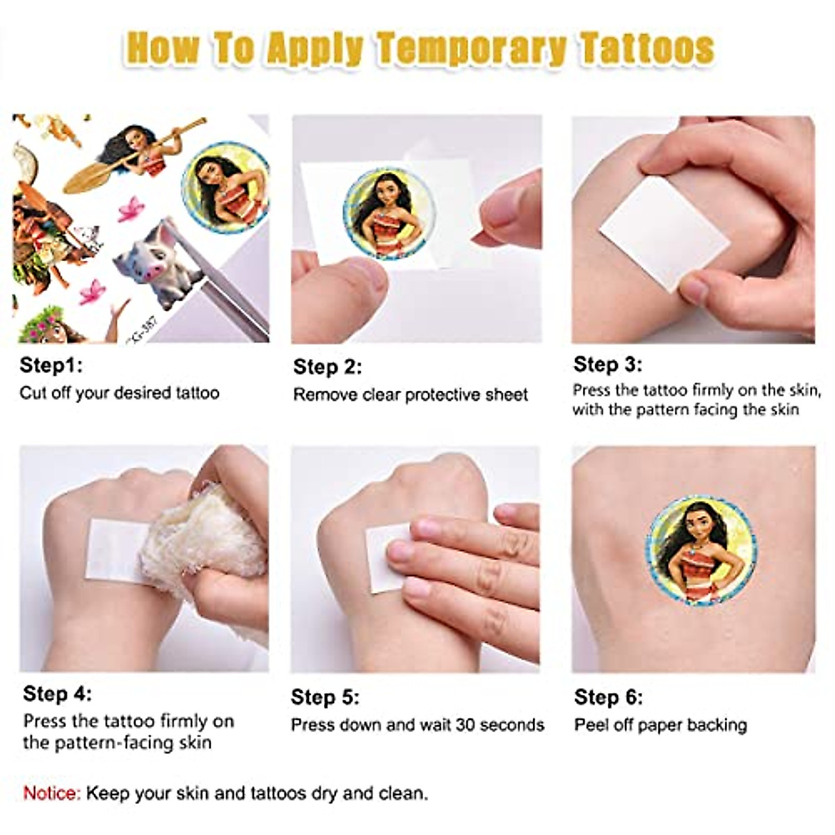 8 Sheets Temporary Tattoos Stickers For Moana, Moana Birthday Party Supplies Decorations Party Favors, Gifts for Boys Girls School Classroom Rewards