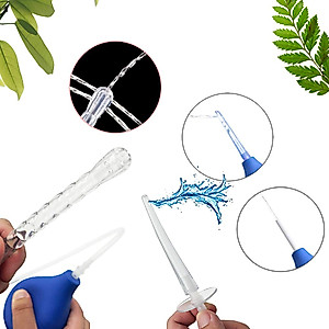 GNEGKLEAN Black Silicone Enema Bulb Kit 7.6oz Clean Anal Douche for Men Women with 19.7in Hose+4 Replaceable Nozzle (Blue)