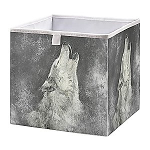 Blueangle Watercolor Cool Wolf Cube Storage Bin, 11 x 11 x 11 in, Large Collapsible Organizer Storage Basket for Home Décor（572）