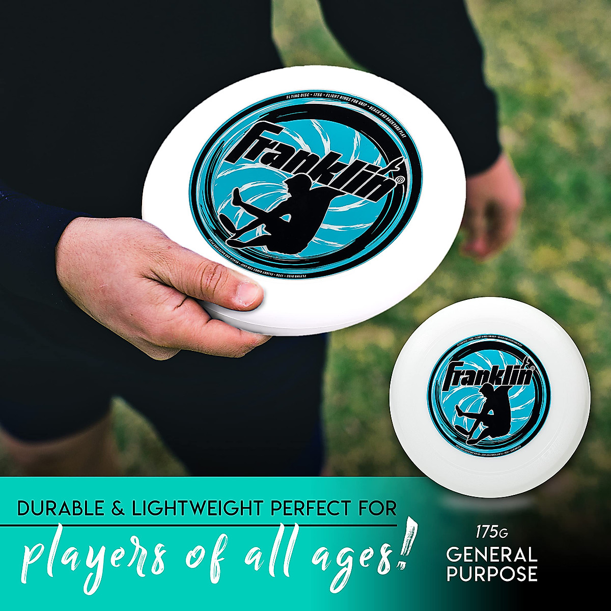 Franklin Sports Flying Disc - Sport Disc for Beach, Backyard, Lawn, Park, Camping and More - 175 Gram Disc,White