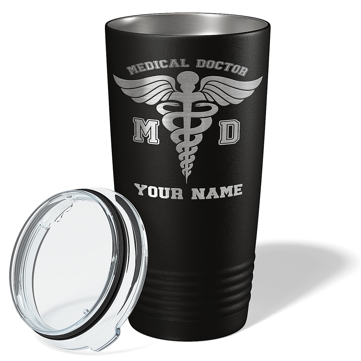 Personalized MD Medical Doctor Gift on Black 20 oz Stainless Steel Tumbler with Lid - Insulated Cup - Custom Travel Mug