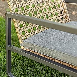 Walker Edison Lana Modern Metal Frame Cane Weave Rocking Chair, 38 Inch, Light Brown and Grey