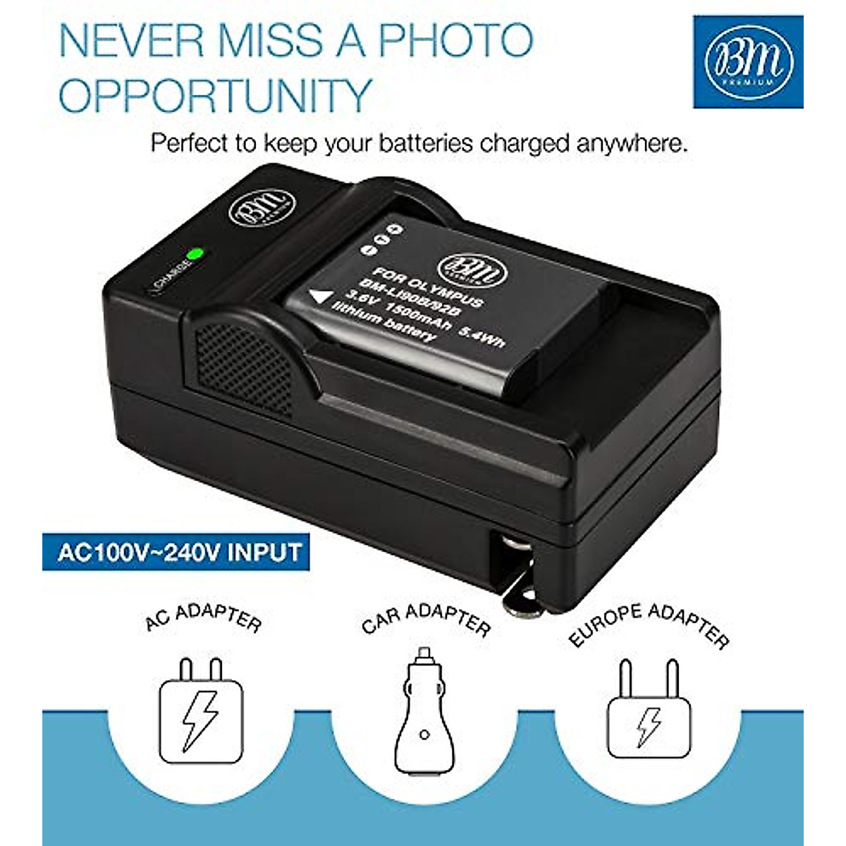 BM 2 LI-90B, LI-92B Batteries and Charger for Olympus Tough TG-6, TG-5, TG-Tracker, SH-1, SH-2, SP-100 IHS, Tough TG-1 iHS, Tough TG-2 iHS, Tough TG-3, Tough TG-4, SH50 iHS, SH60, XZ-2 iHS Cameras