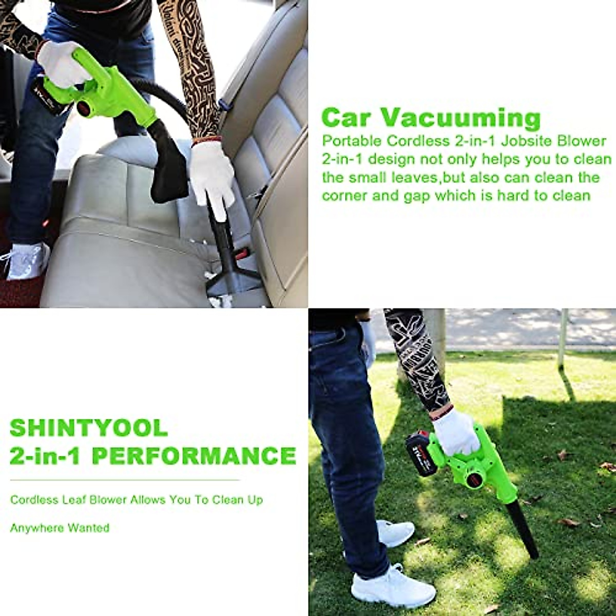Cordless Leaf Blower, 2-in-1 Portable Leaf Blower 21V Lithium Battery,110V Multifunctional Blower for Blowing Leaf, Clearing Dust & Small Trash,Car, Computer Host, Hard to Clean Corner by SHINTYOOL