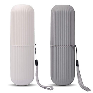 UCEC Toothbrush Case for Traveling, Portable Toothbrush Holders Travel Case, Toothbrush Holders for Travel, Camp, Home, School, Business, Bathroom, 2 Pack (Grey, White)