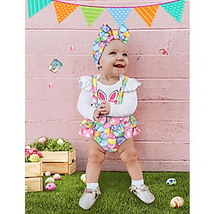 Von kilizo Easter Outfit Baby Girl My First Easter Baby Girl Outfit Bunny Print Long Sleeves Romper Baby Girl Easter Outfit Infant Easter Outfit Girl 0-3 Months