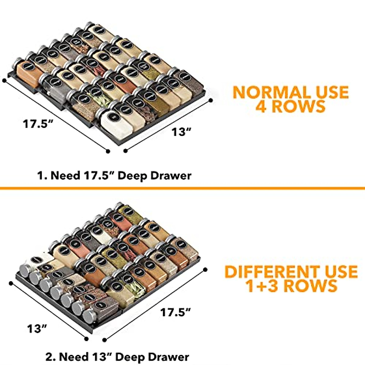 SpaceAid Spice Drawer Organizer with 28 Spice Jars, Spice Drawer Organizer with 24 Spice Jars, 386 Spice Labels