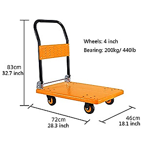 Generic Flatbed Hand Cart Platform Truck Silent Wheels for 360 Degree Push Cart with Foldable Handle for Home Office Shops High Capacity Plastic Deck Heavy Duty Flatbed Cart (Size : 72 * 46-440lb)