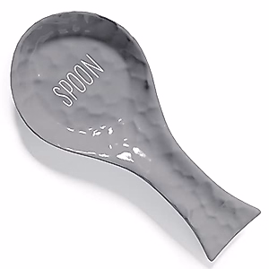 Barnyard Designs Ceramic Spoon Rest for Kitchen Counter or Stove Top, Decorative Cooking Utensil or Spatula Holder, Farmhouse Kitchen Decor, Grey, 9.25" x 4"