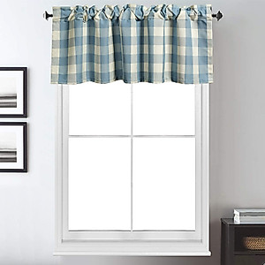 VOGOL Buffalo Check Valance for Windows, Blue and White Kitchen Garden Farmhouse Valance 18 Inch Long Rod Pocket Valance for Small Windows, One Panel