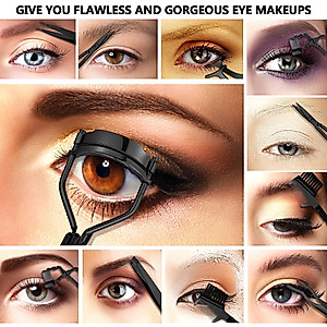 Mudder 48 Pcs Eyelash Curler Makeup Tools Set, Include Mini Eyelash Curler Kit, Eyebrow Extension Tweezers, Brush Comb and Scissors, Silicone Refill Pads, Black